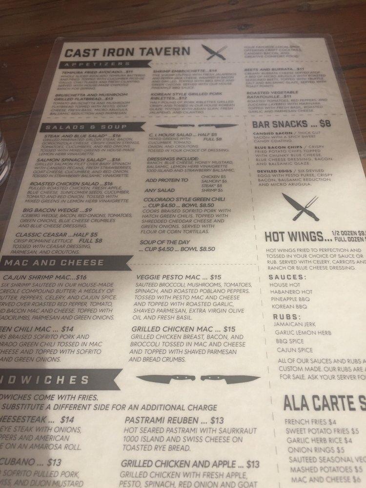 Menu at Cast Iron Tavern pub & bar, Golden
