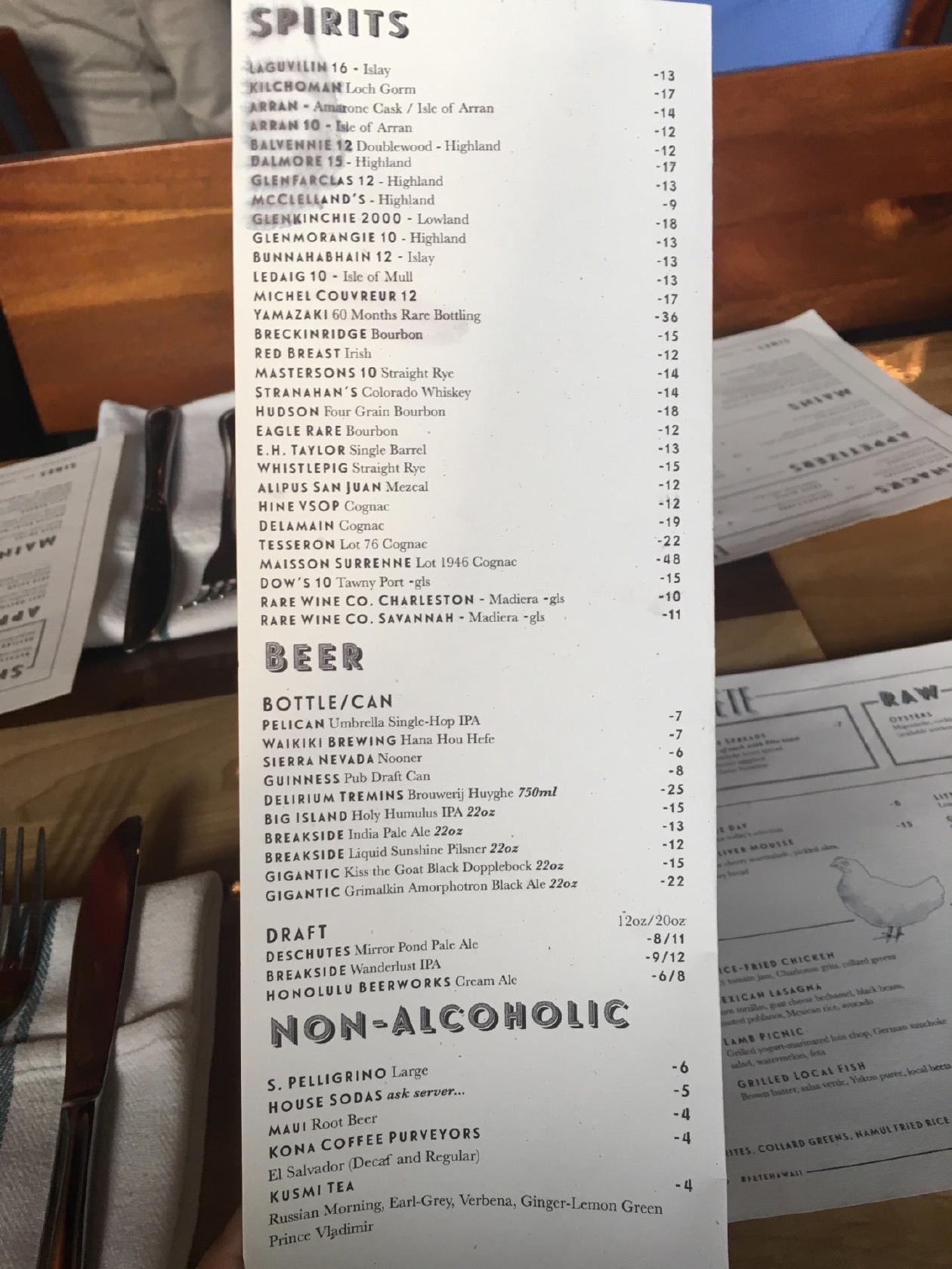 Menu at Fête pub & bar, Honolulu