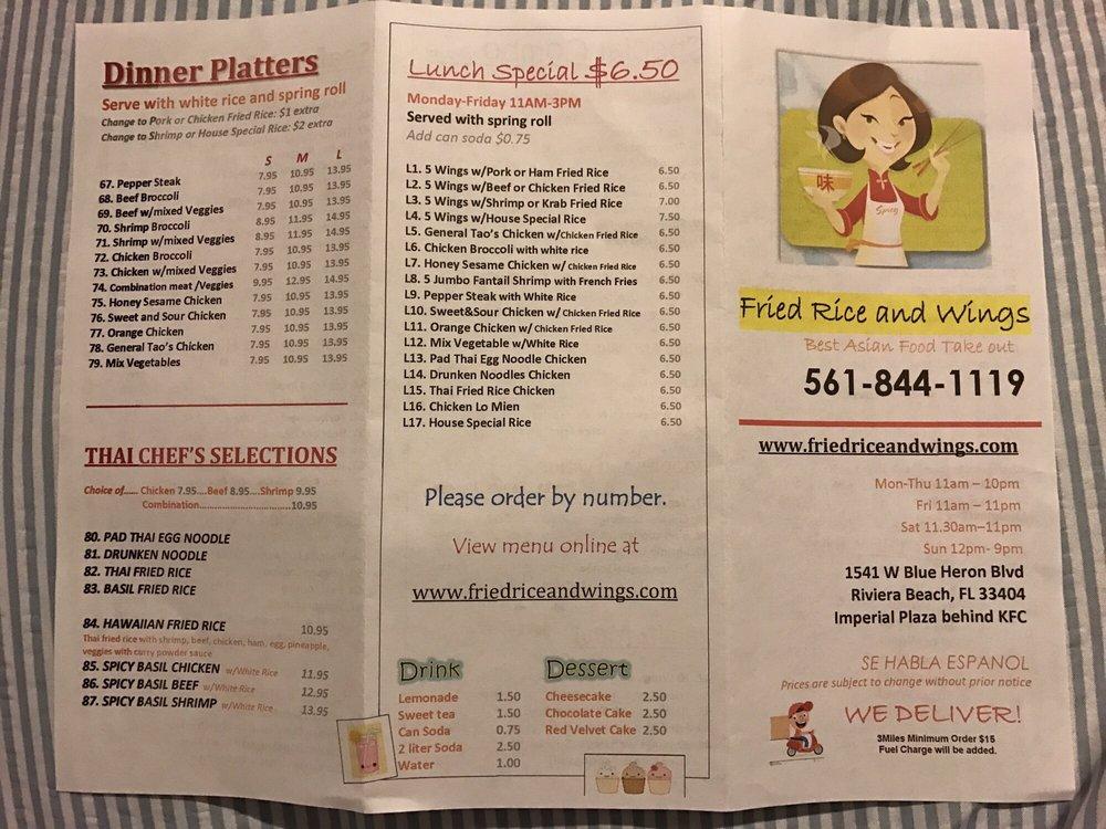 Menu at Fried Rice And Wings restaurant, Riviera Beach, W Blue Heron Blvd