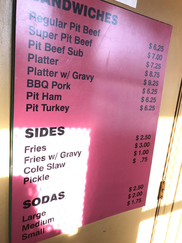 Menu at Pioneer Pit Beef BBQ, Milford Mill, N Rolling Rd
