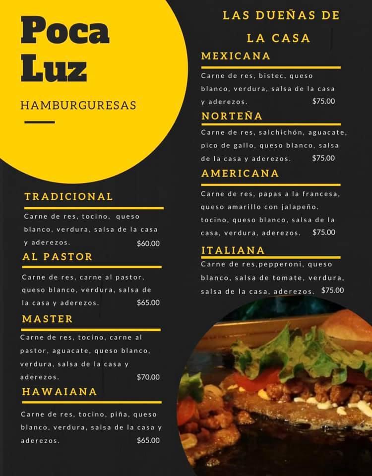 Menu at Poca Luz restaurant, Fresnillo