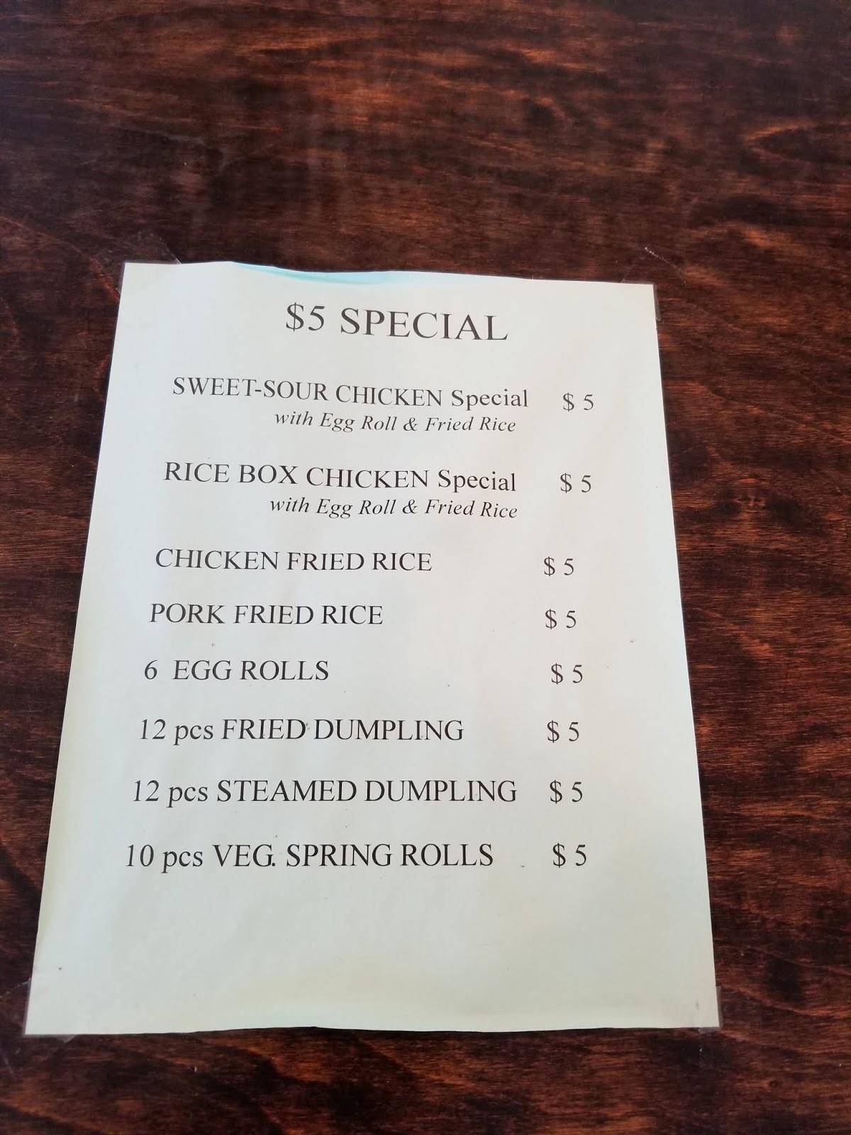 Menu at Rice Box restaurant, Louisville