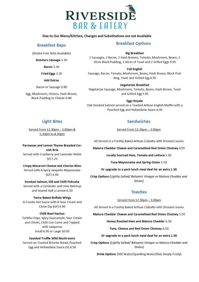 Menu at Riverside Bar and Eatery, Hereford