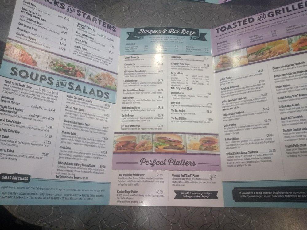 Menu at The Purple Cow Restaurant, Hot Springs