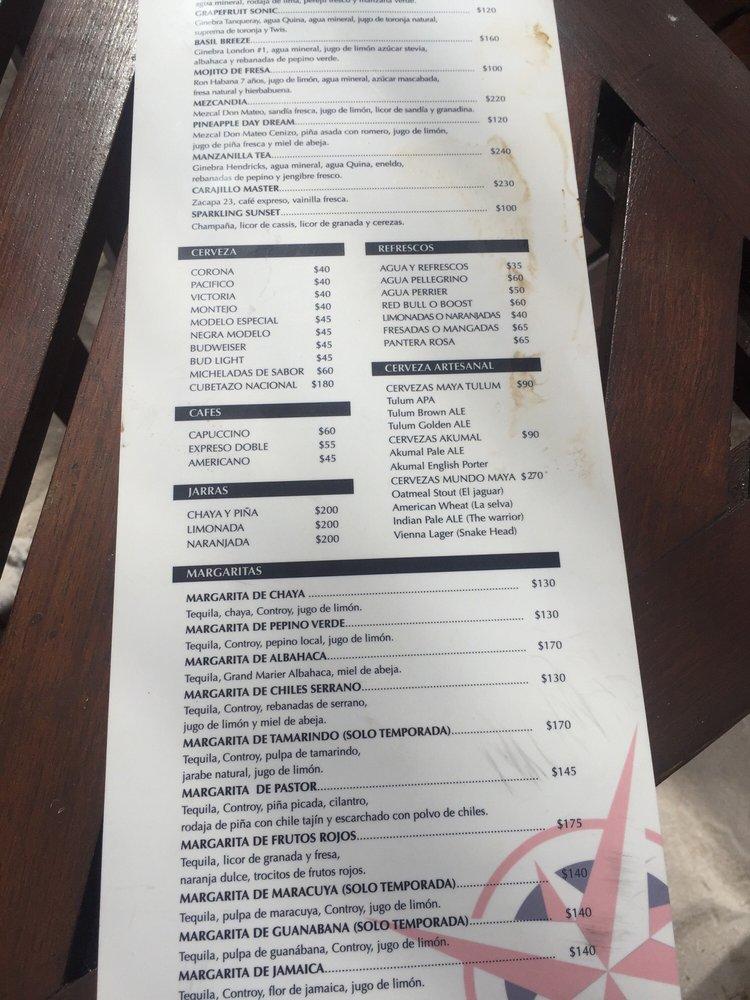 Menu at Zama pub & bar, Isla Mujeres