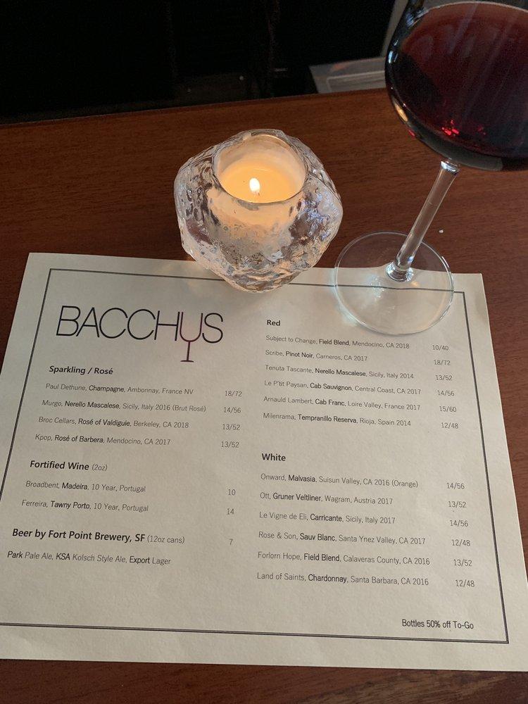 Menu at Bacchus pub & bar, San Francisco