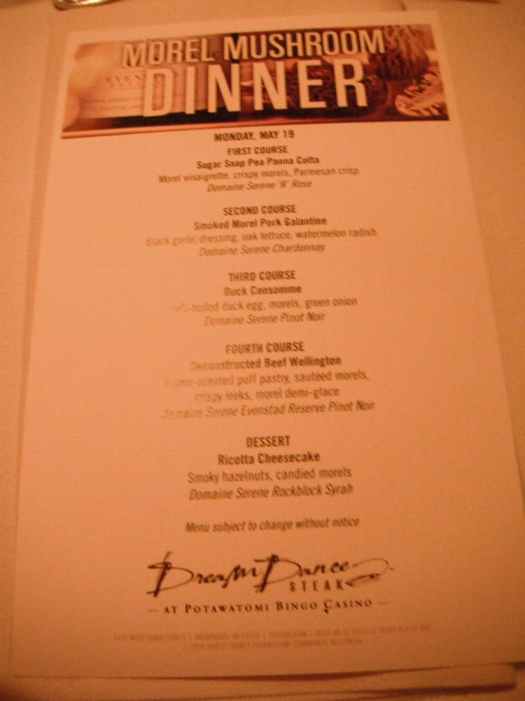 Menu at Dream Dance Steakhouse, Milwaukee
