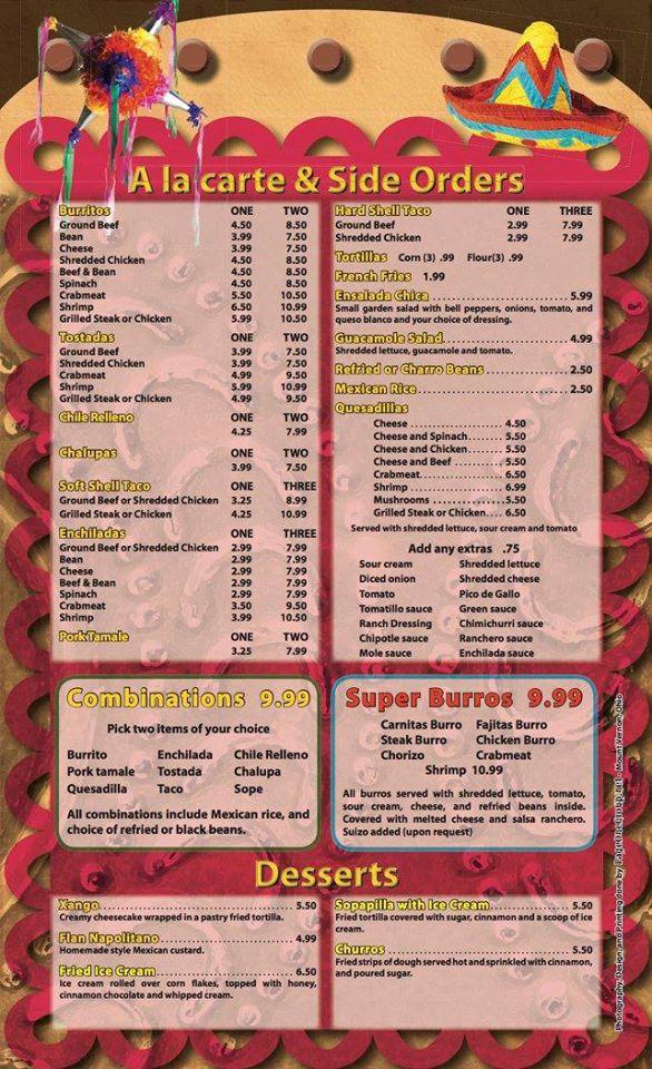 Menu at Fiesta Del Rio Mexican Kitchen pub & bar, Johnstown