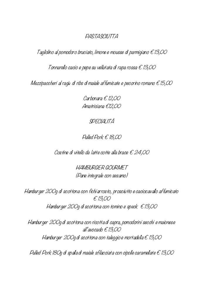 Menu at Interno 92 steakhouse, Rome