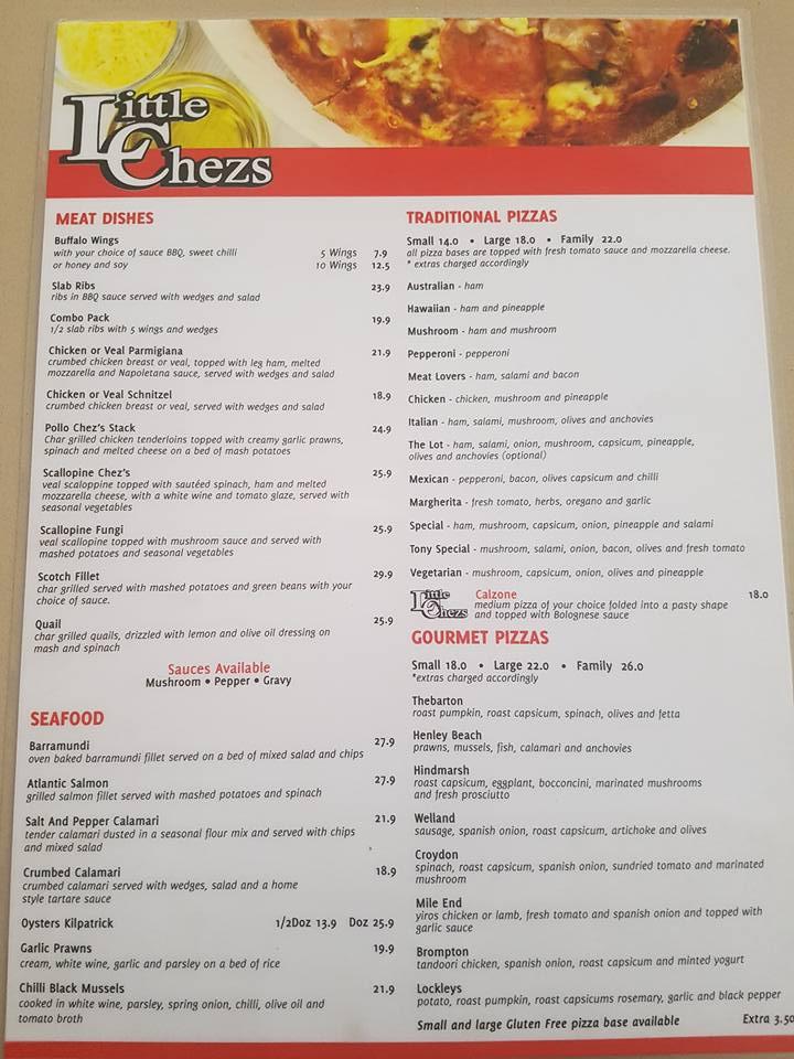 Menu at Little Chezs pizzeria, Welland