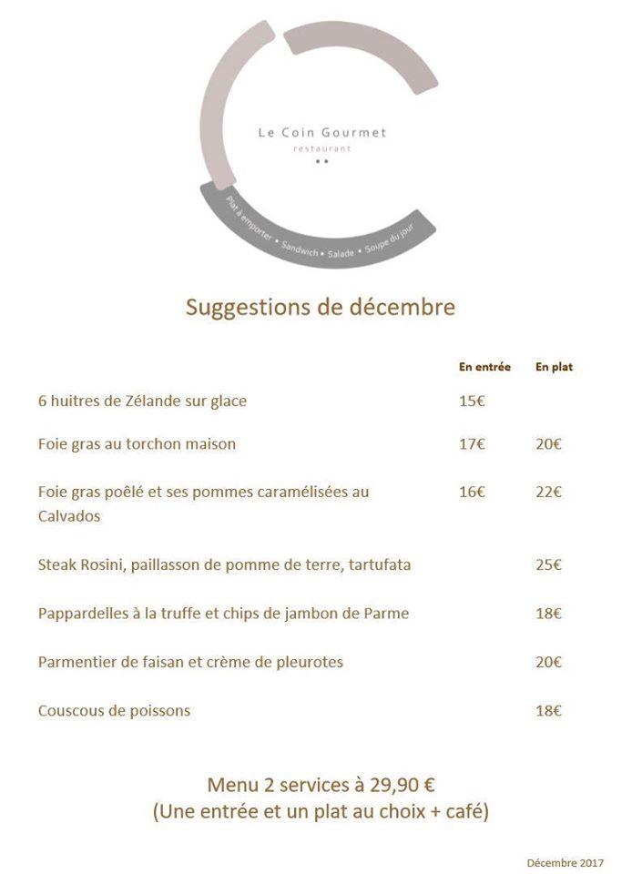 Menu at Le Coin Gourmet, Herstal