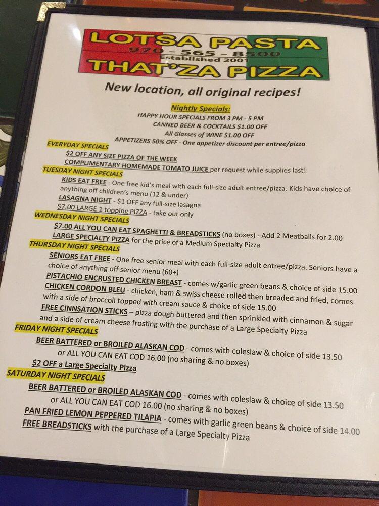 Menu at Lotsa Pasta & That'za Pizza pizzeria, Cortez, 439 E Main St
