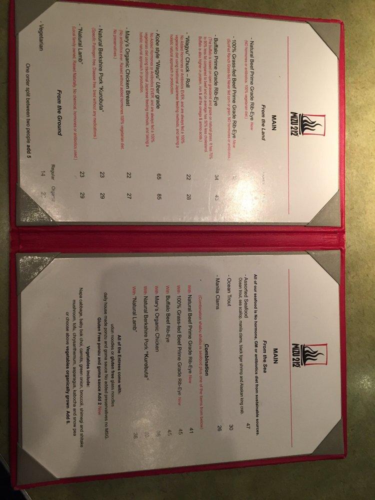 Menu at Mizu 212 restaurant, Los Angeles, Sawtelle Blvd