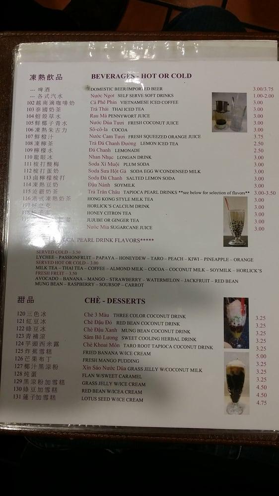 Menu at Phở Hà Tiên restaurant, San Francisco