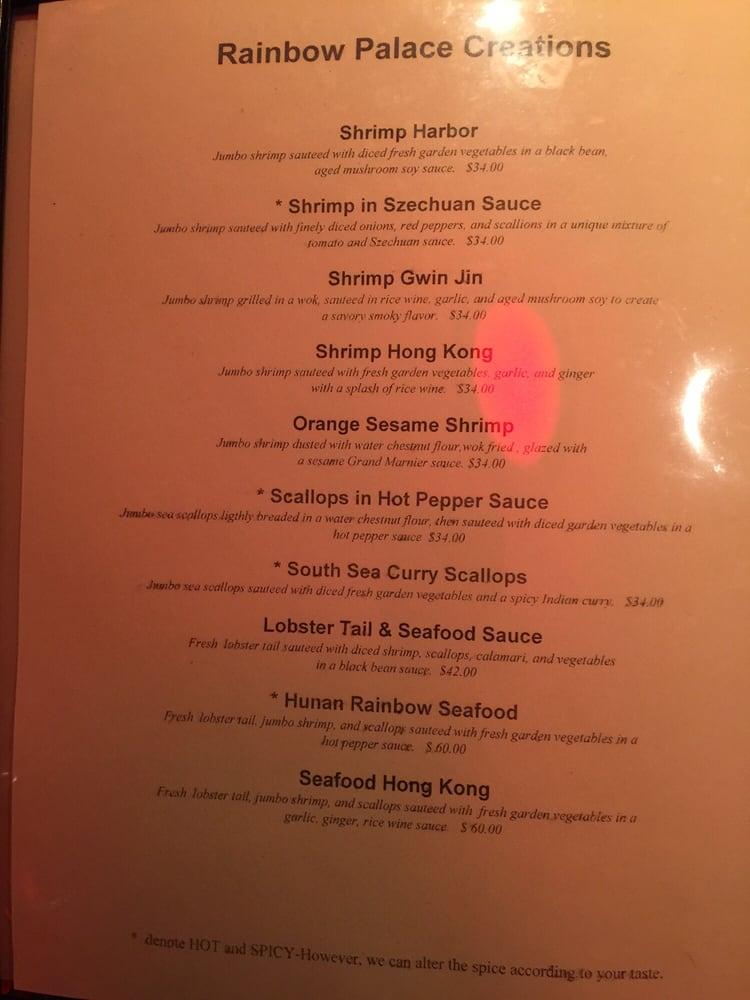 Menu at Rainbow Palace restaurant, Fort Lauderdale