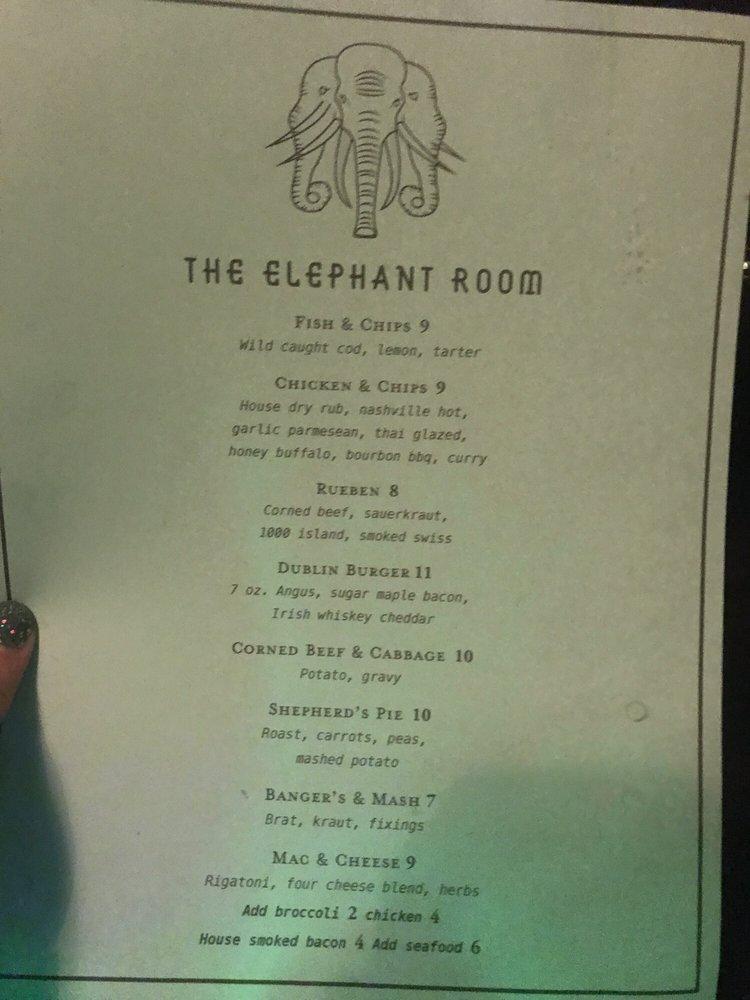 Menu at The Elephant Room restaurant, Detroit