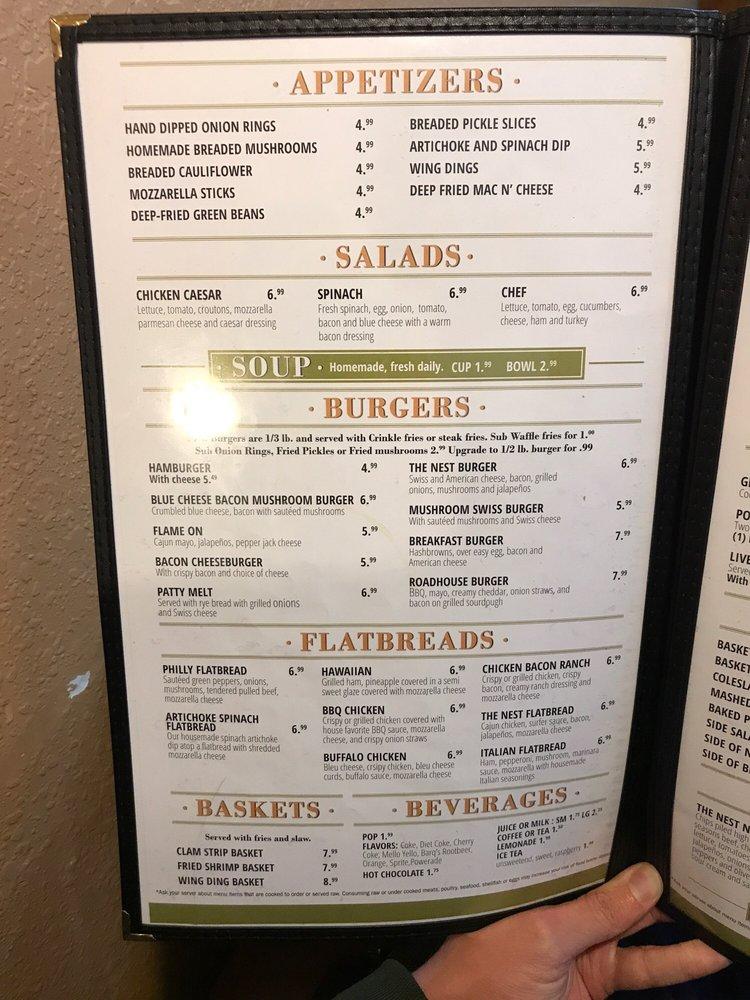 Menu at The Nest restaurant, Farwell