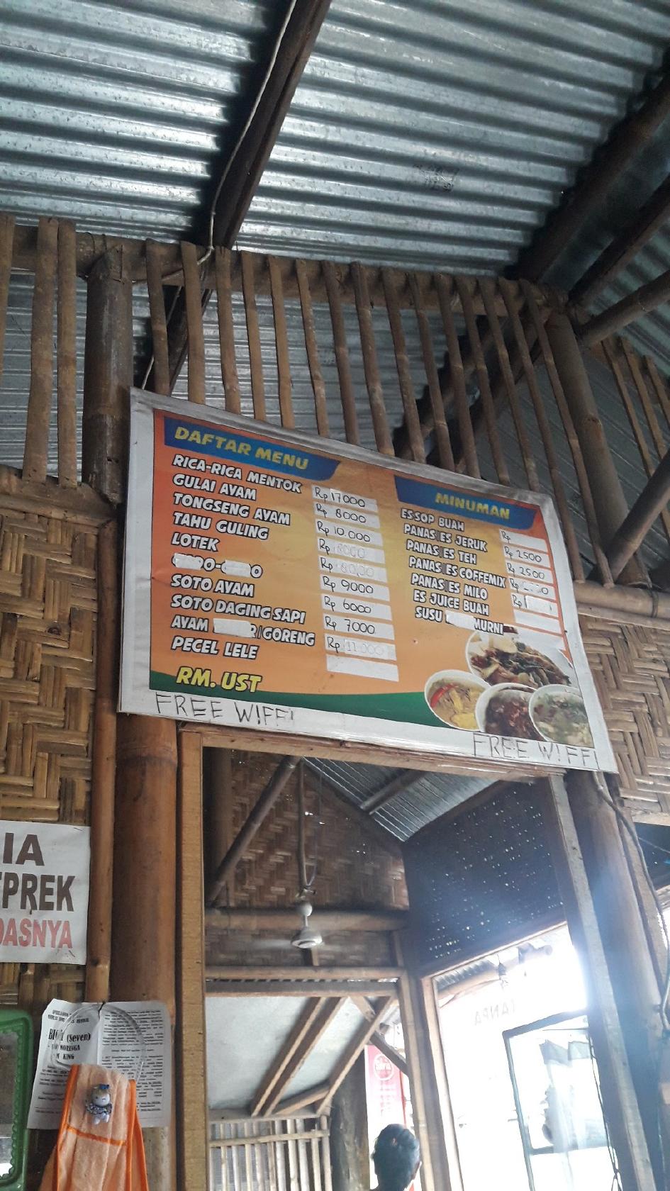 Menu at Warung UST restaurant, Yogyakarta