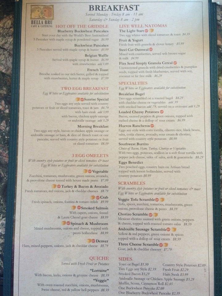 Menu at Bella Bru Cafe, Sacramento, Natomas Blvd Suite 100