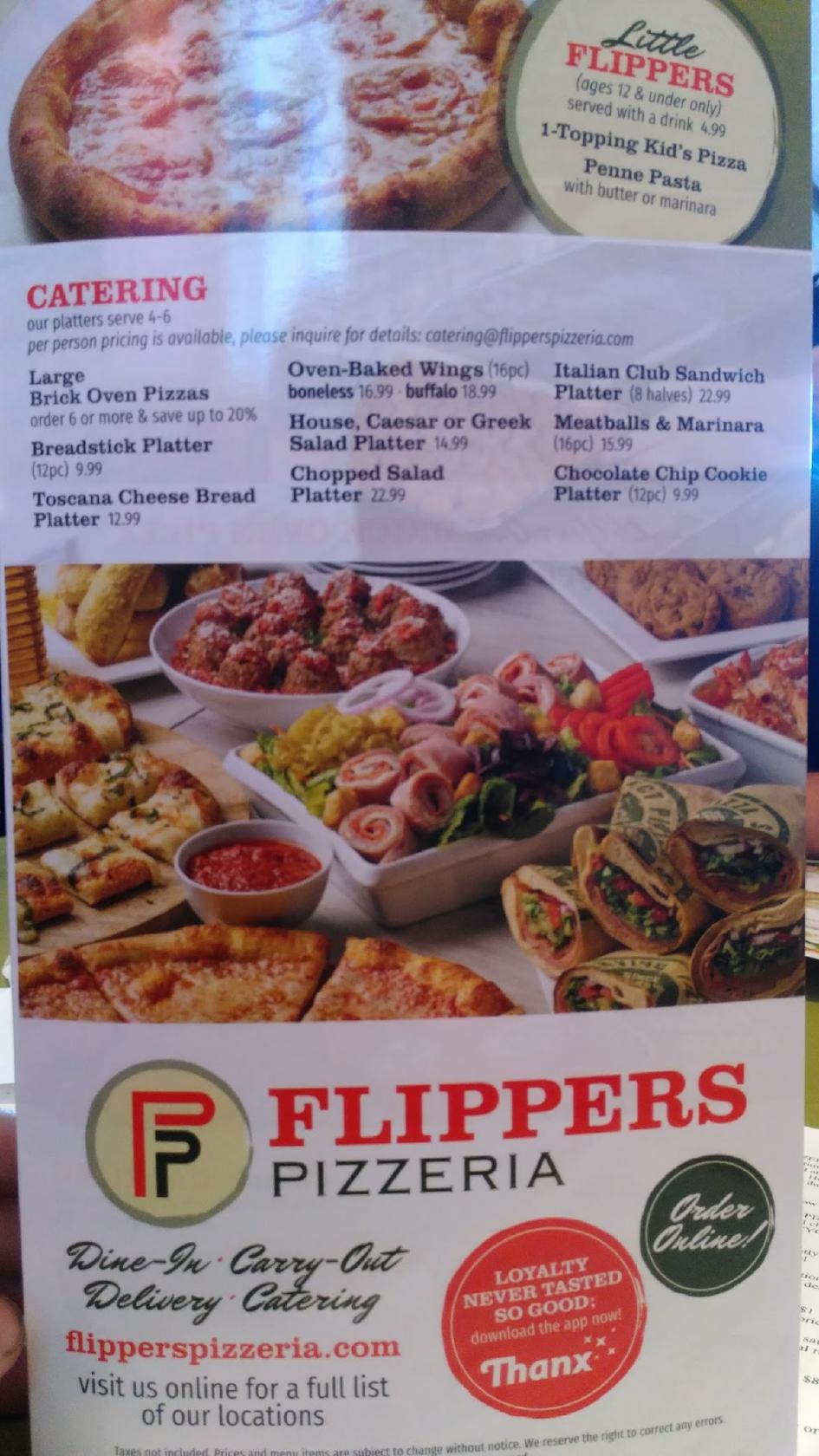 Menu at Flippers Pizzeria, Wildwood, Traverse Trl