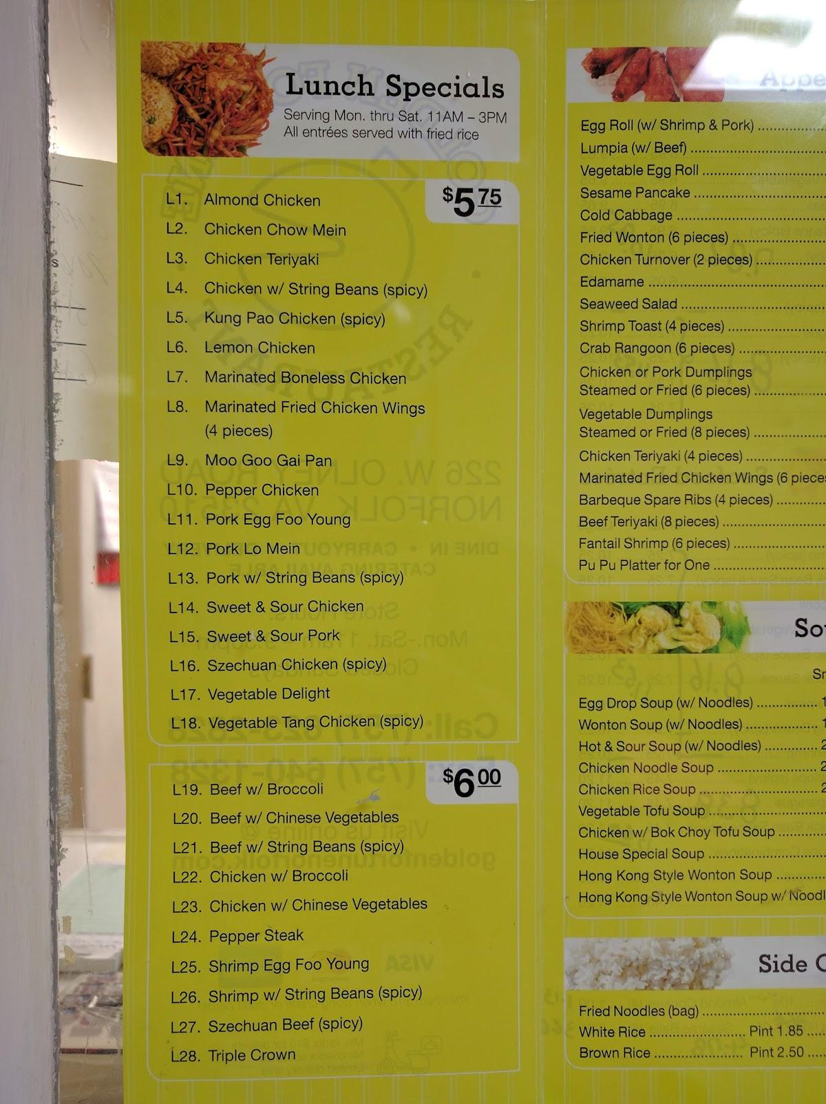 Menu at Golden Fortune Restaurant, Norfolk