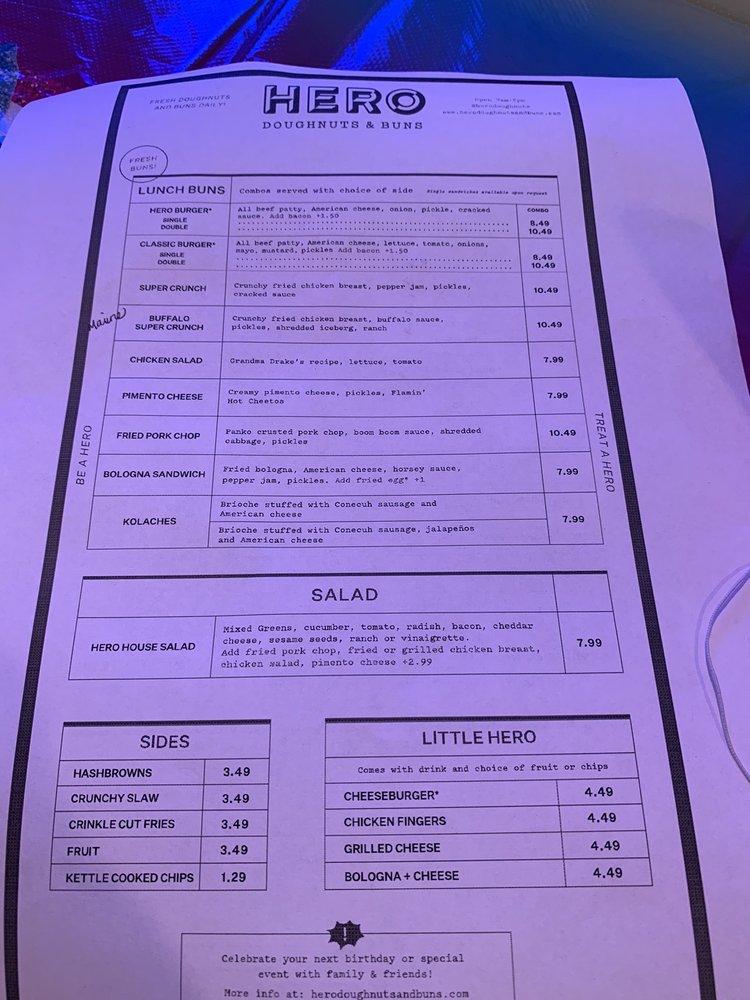 Menu at HERO, Birmingham, 1st Ave S Suite 135