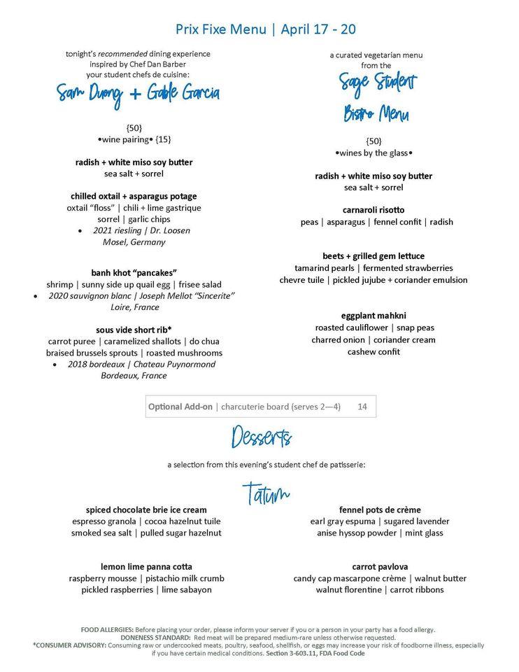 Menu at Sage Student Bistro cafe, Omaha, N 30th St Bldg 22