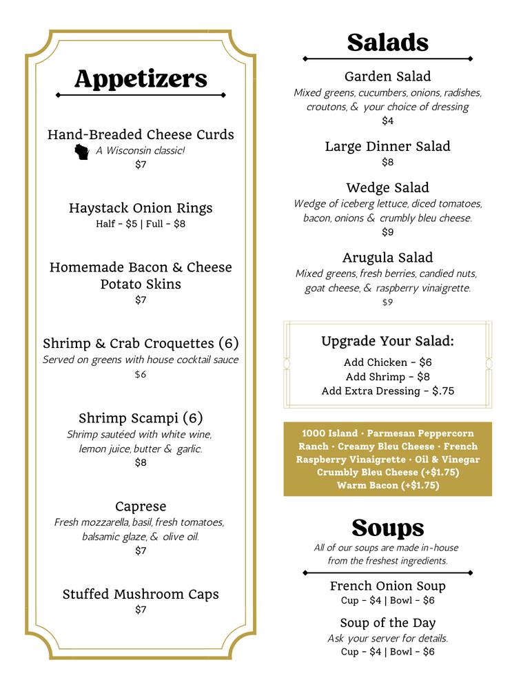 Menu at The Elbow Room steakhouse, Manitowoc