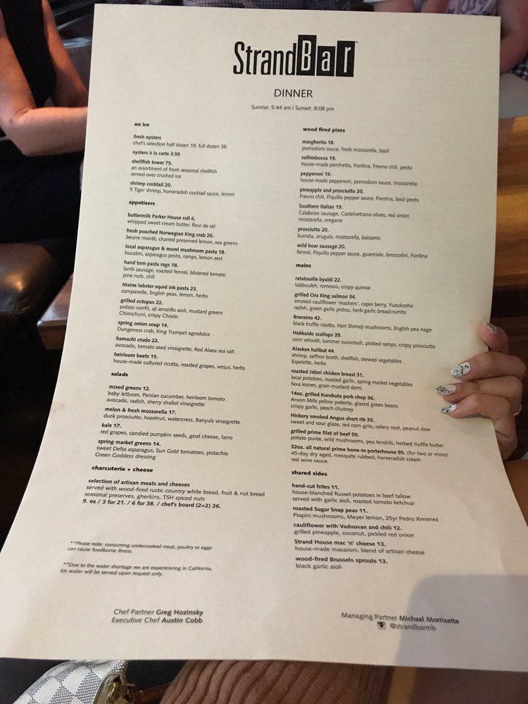 Menu at The Strand House pub & bar, Manhattan Beach