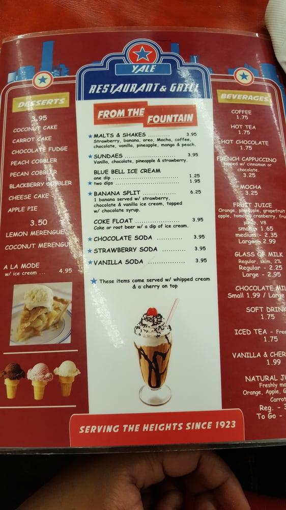Menu at Yale Street Grill restaurant, Houston