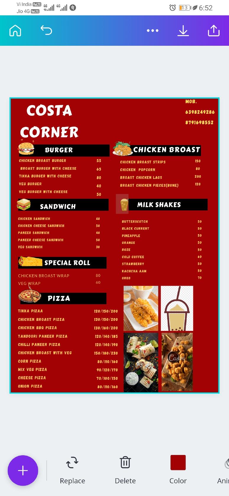 Menu at Royal costa corner, Seohara, near Thana