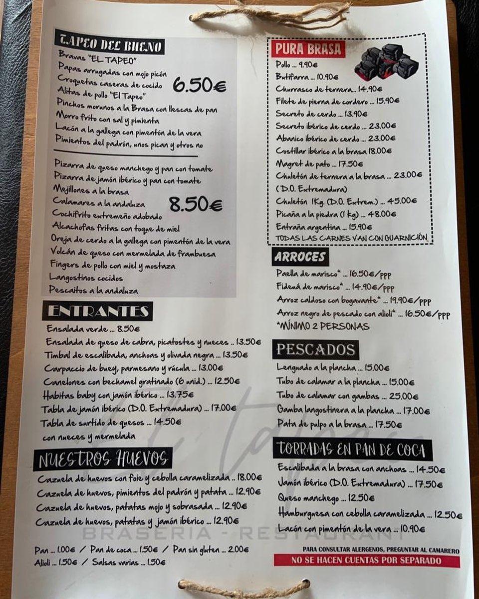 Carta de El Tapeo Braseria-Restaurant, Montmeló
