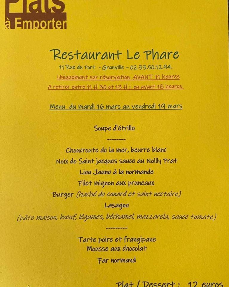 Menu au Le Phare restaurant, Granville
