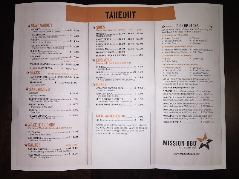 Menu at MISSION BBQ, Davie, S University Dr