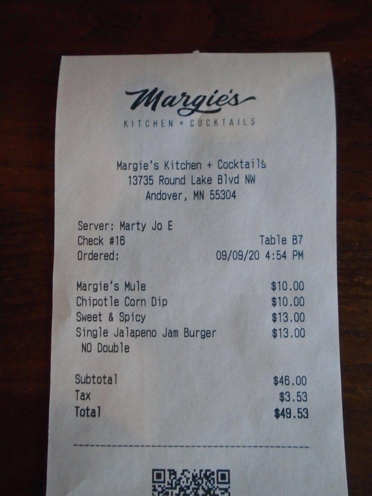 Menu at Margie's Kitchen & Cocktails pub & bar, Andover