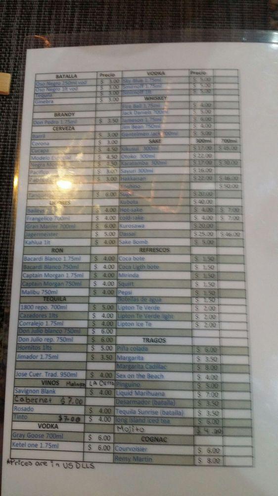 Menu at Mata Ashta Restaurant Sushi Tapas and Cantina, Tijuana