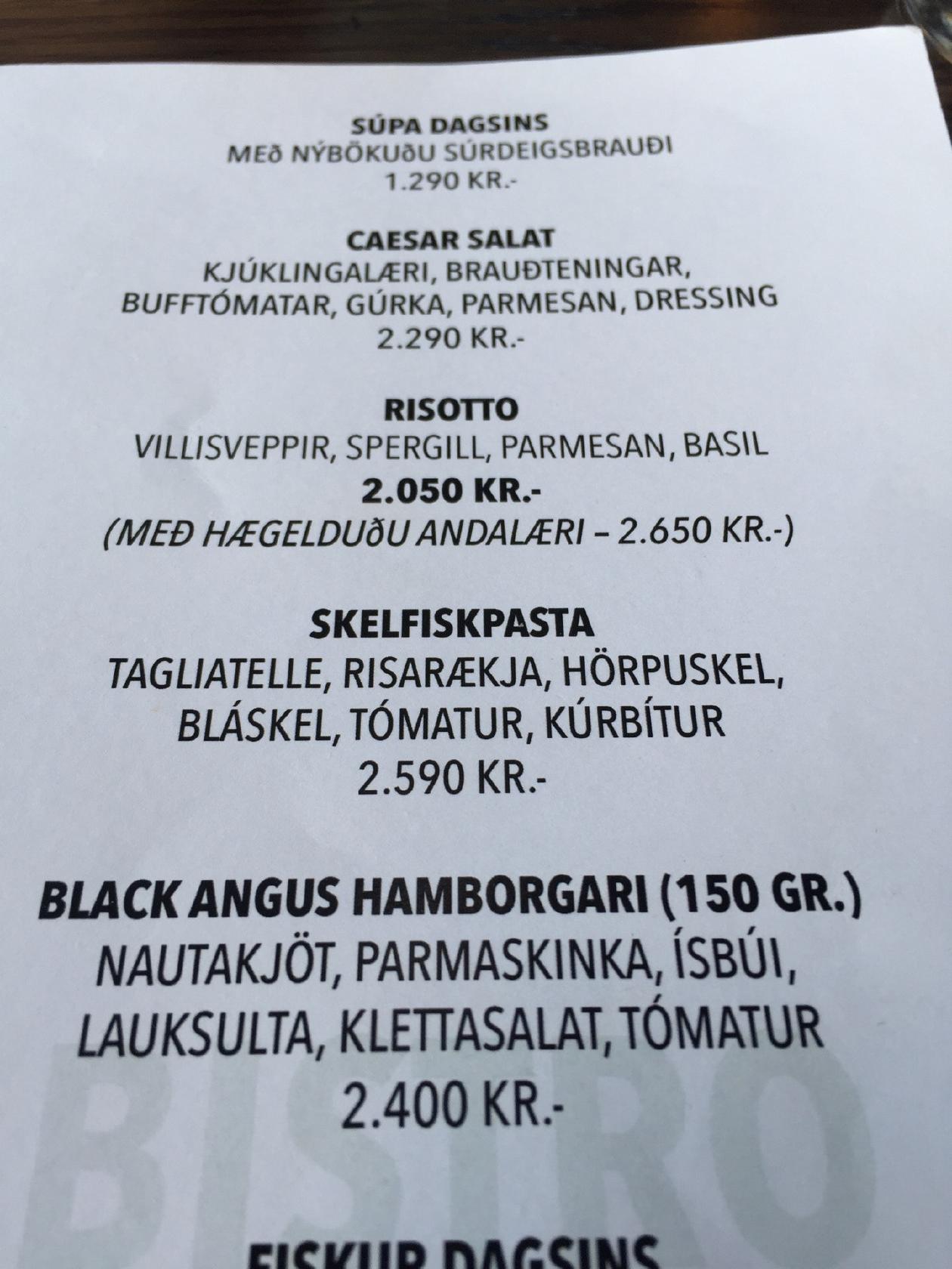 Menu at Mathús Garðabæjar restaurant, Gardabaer