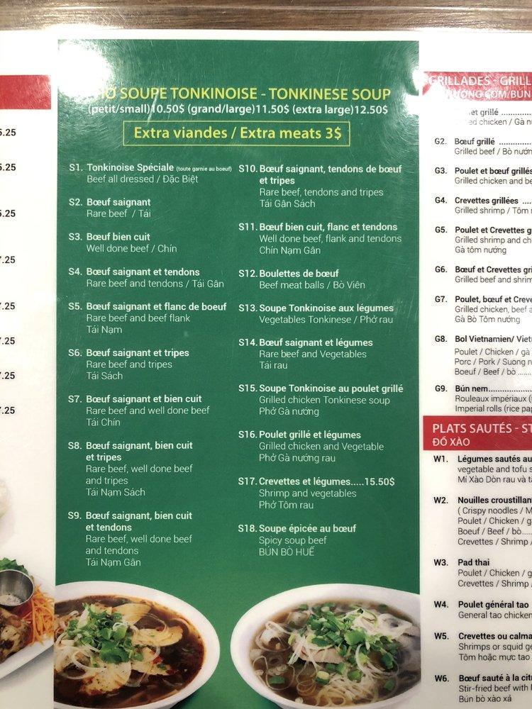 Menu at Miss Pho Montreal restaurant, Montréal