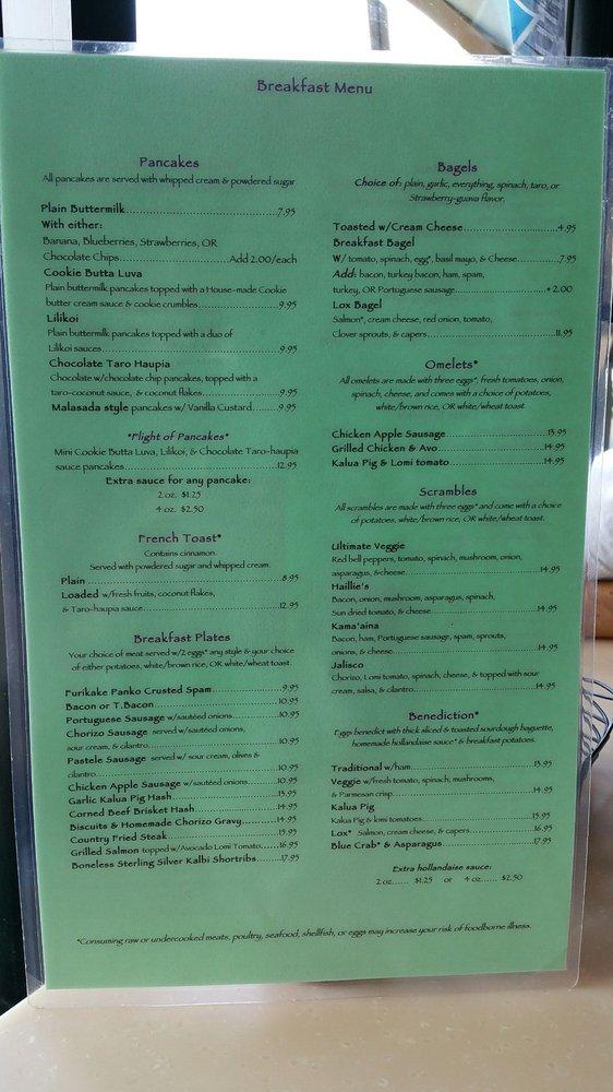 Menu at My Cafe, Kapolei