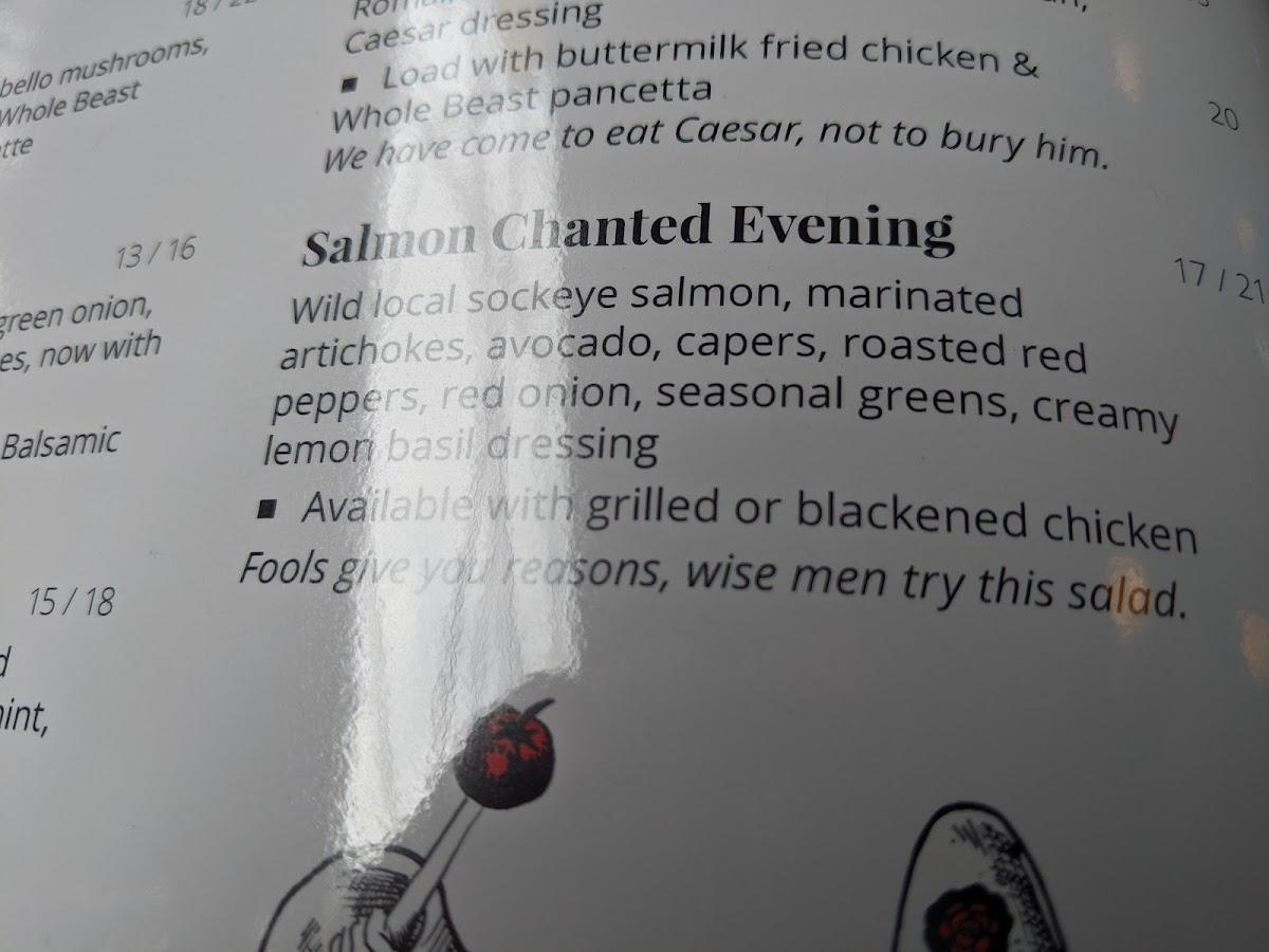 Menu at Pagliacci's steakhouse, Victoria