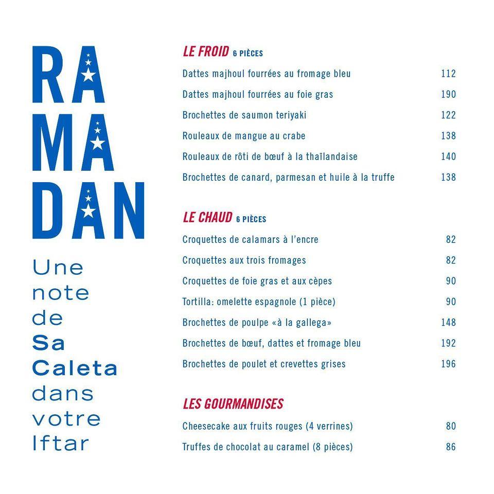 Menu at Sa Caleta restaurant, Rabat