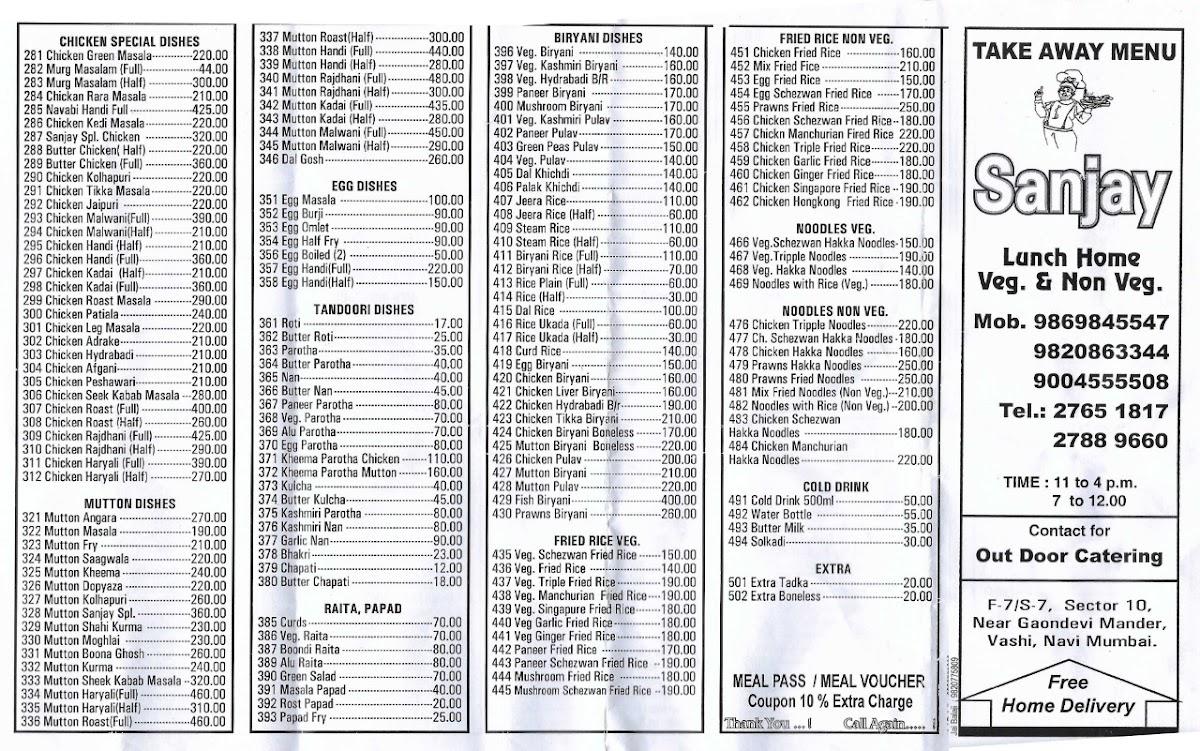 Menu at Sanjay Lunch Home, Navi Mumbai, F 7