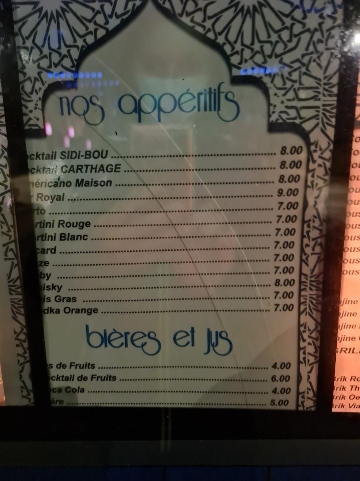Menu au Sidi Bou restaurant, Seclin