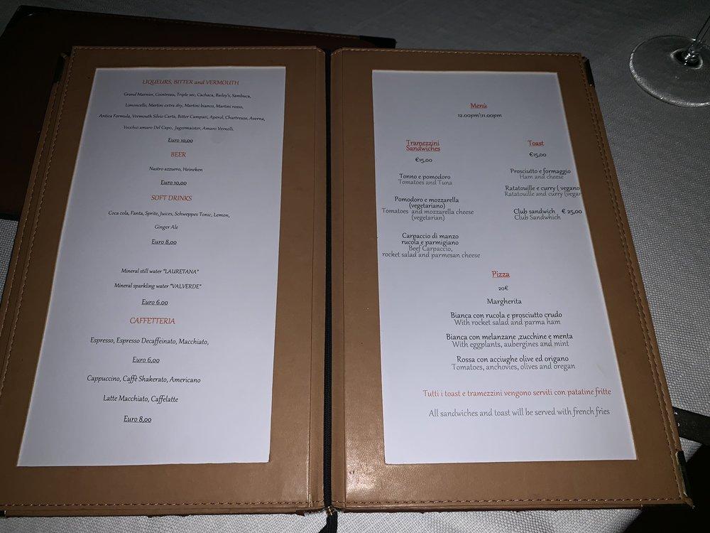 Menu au Ristorante The Flair, Rome, P.za Barberini