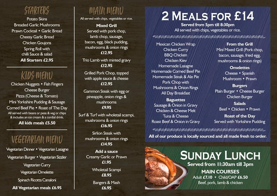 Menu at The Green Billy Row pub & bar, Crook, 7 Billy Row Grn