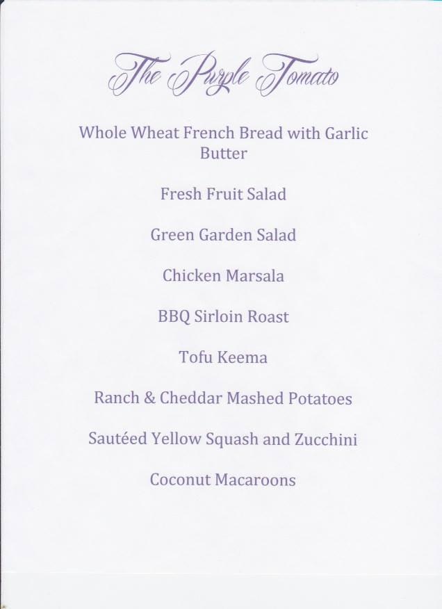 Menu at The Purple Tomato restaurant, Los Angeles