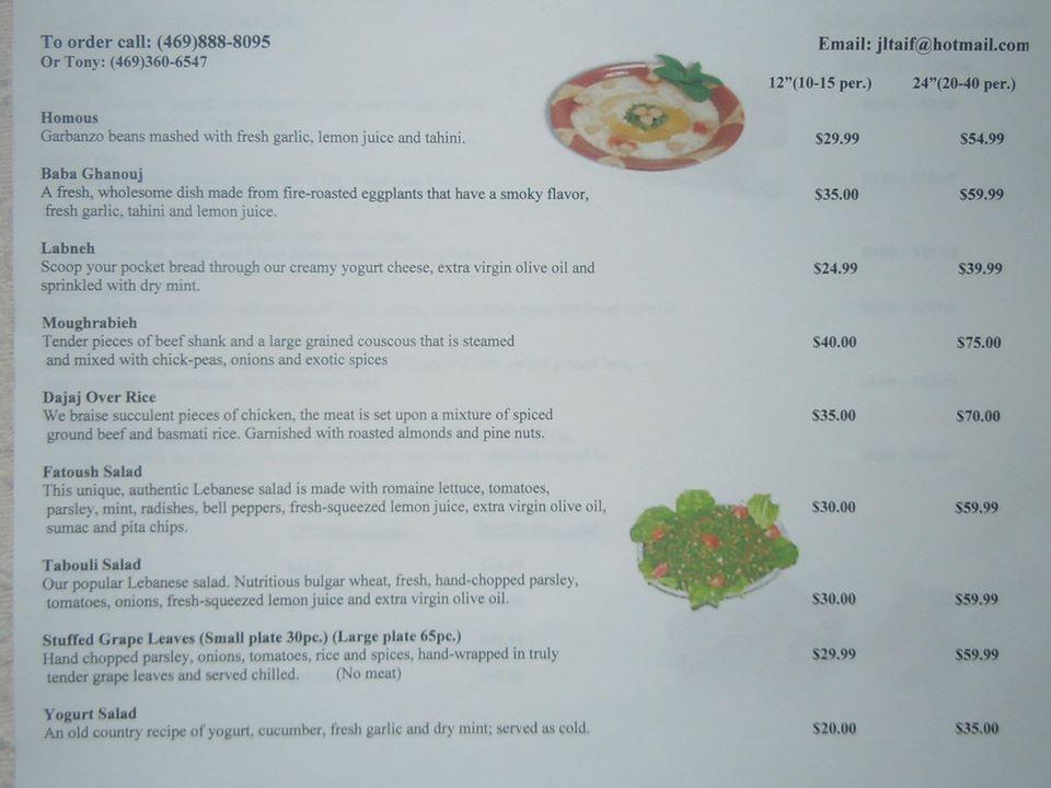 Menu at Authentic Lebanese Food, The Colony