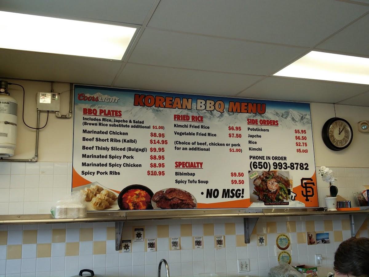Menu at Bart Grocery, Daly City