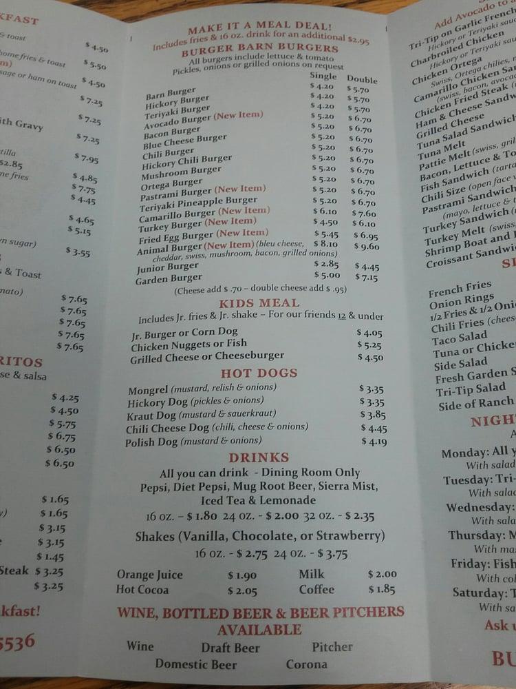 Menu at Burger Barn, Camarillo