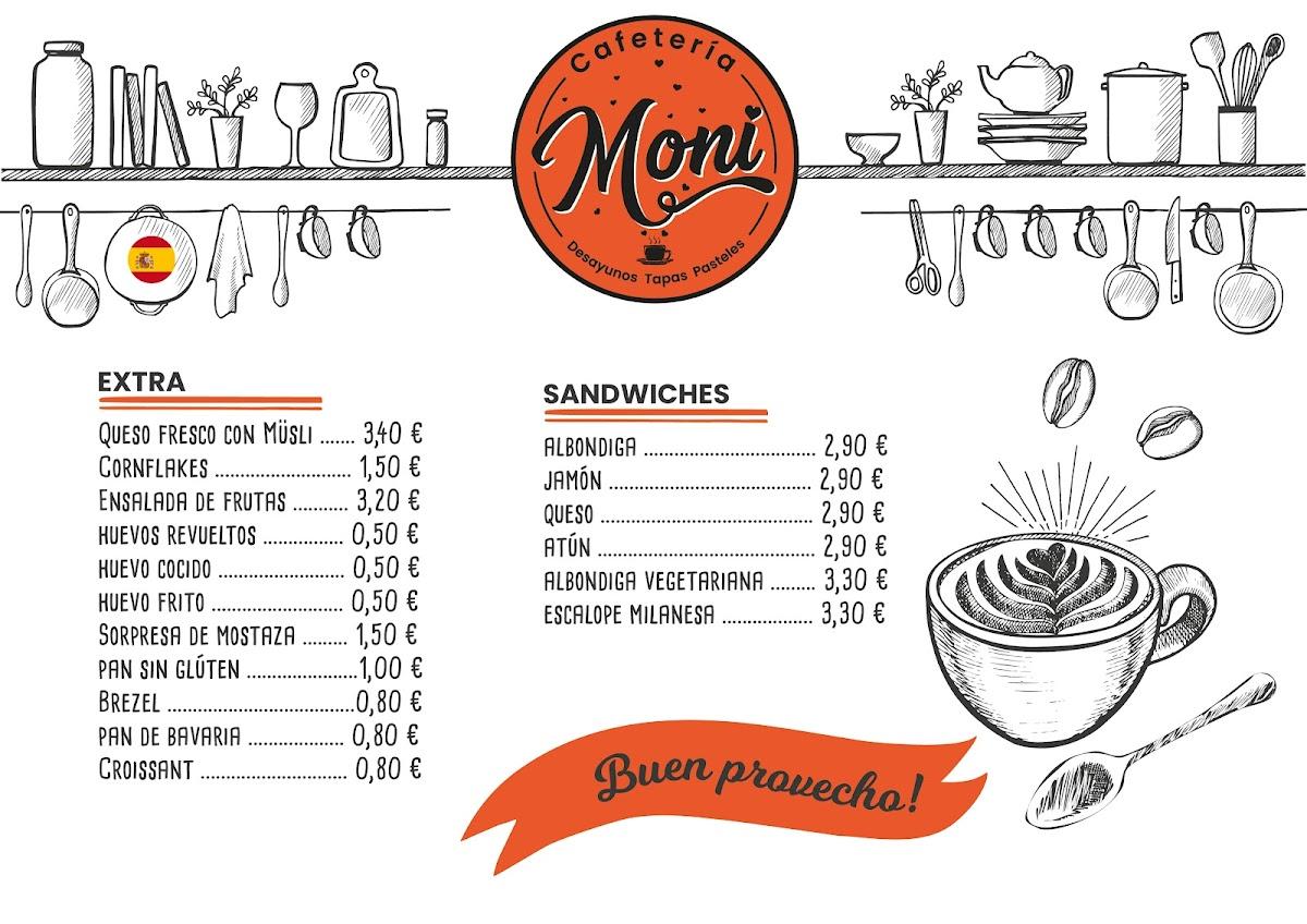 Menu at Cafeteria Moni, Porto Cristo